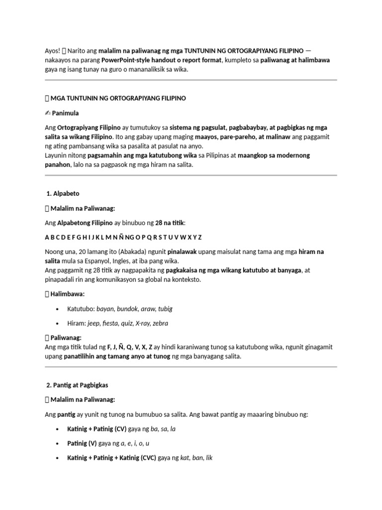 Tuntunin Sa Ortograpiyang Filipino | PDF