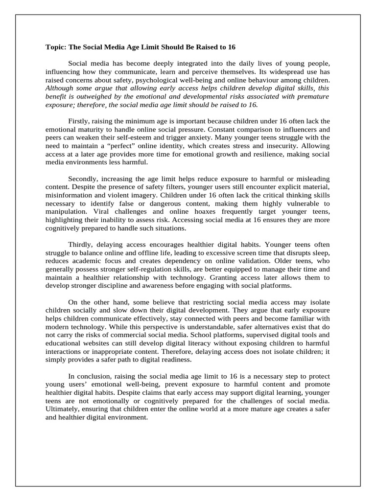 ARGUMENTATIVE ESSAY OUTLINE | PDF | Adolescence | Social Media