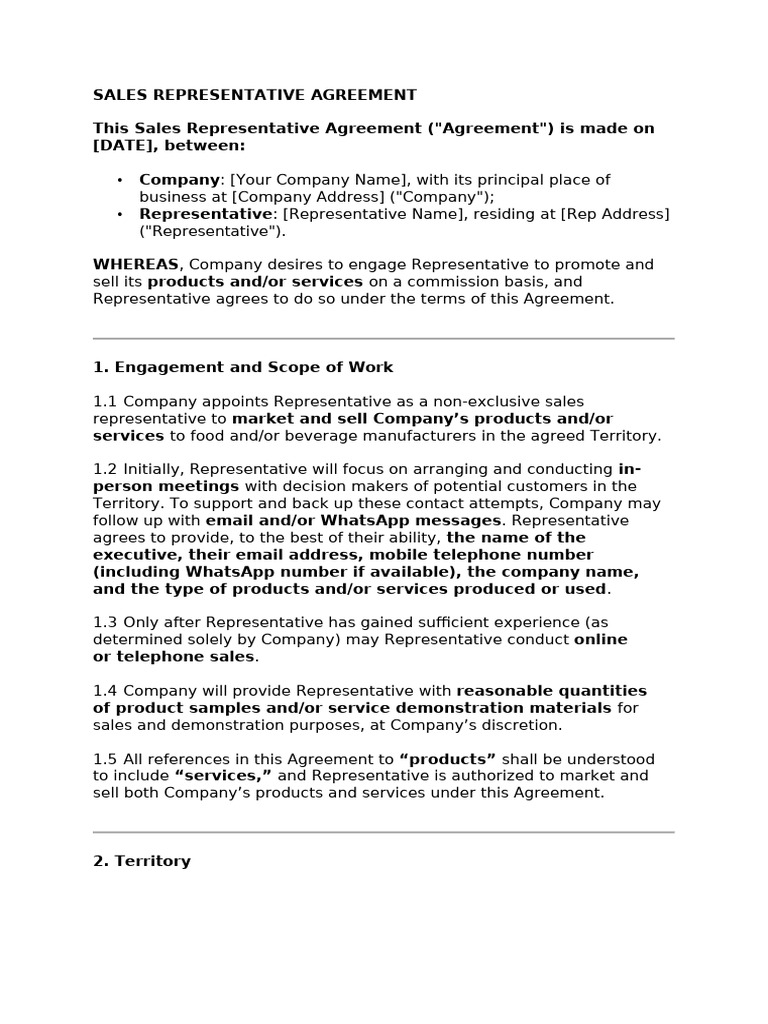 SALES REPRESENTATIVE AGREEMENT Draft 28 June 2025 | PDF | Receipt ...