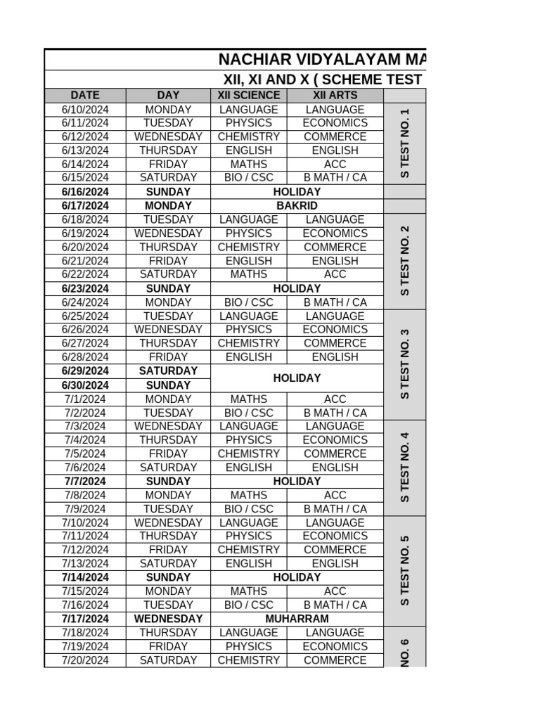 Scheme Test Timetable | PDF