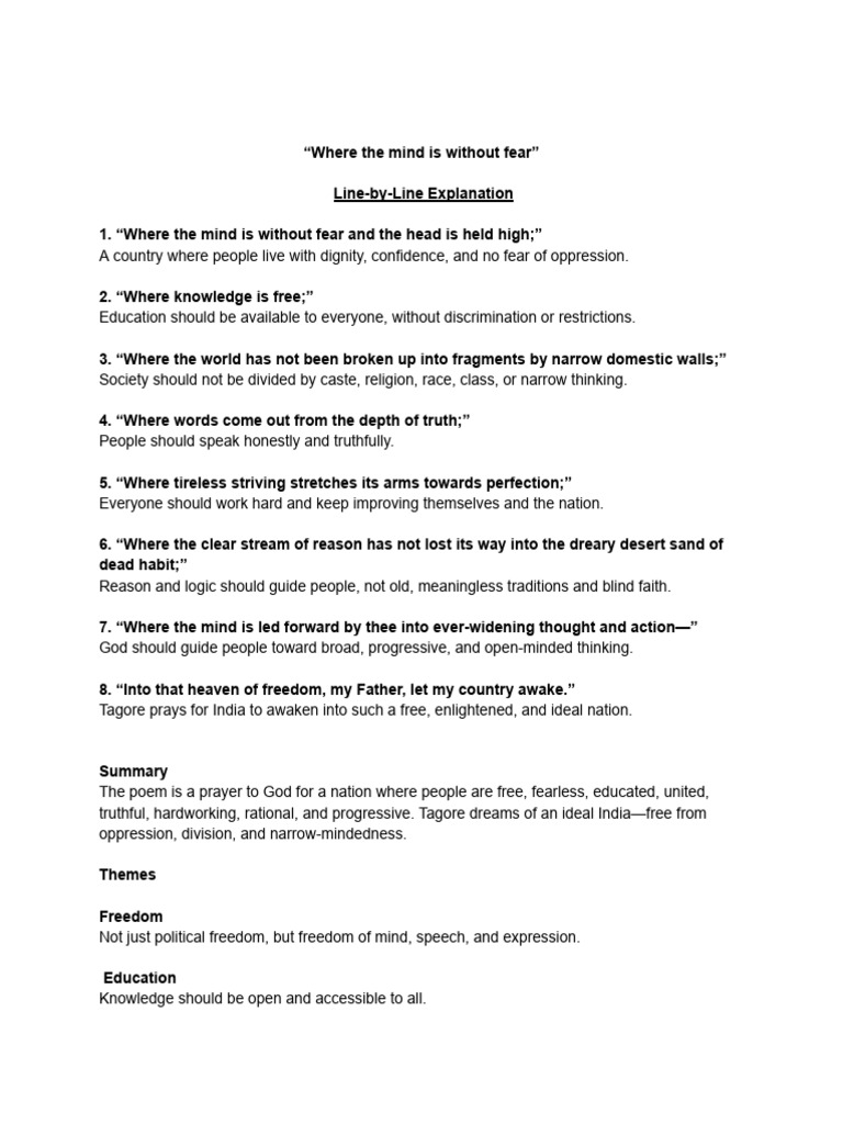 Where The Mind Is Without Fear | PDF | Reason