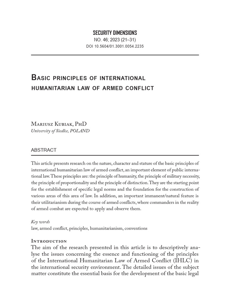 Basic Principles of International H | PDF | International Humanitarian Law | Law Of War