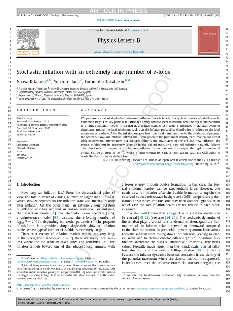 Physics Letters B: Naoya Kitajima, Yuichiro Tada, Fuminobu Takahashi ...