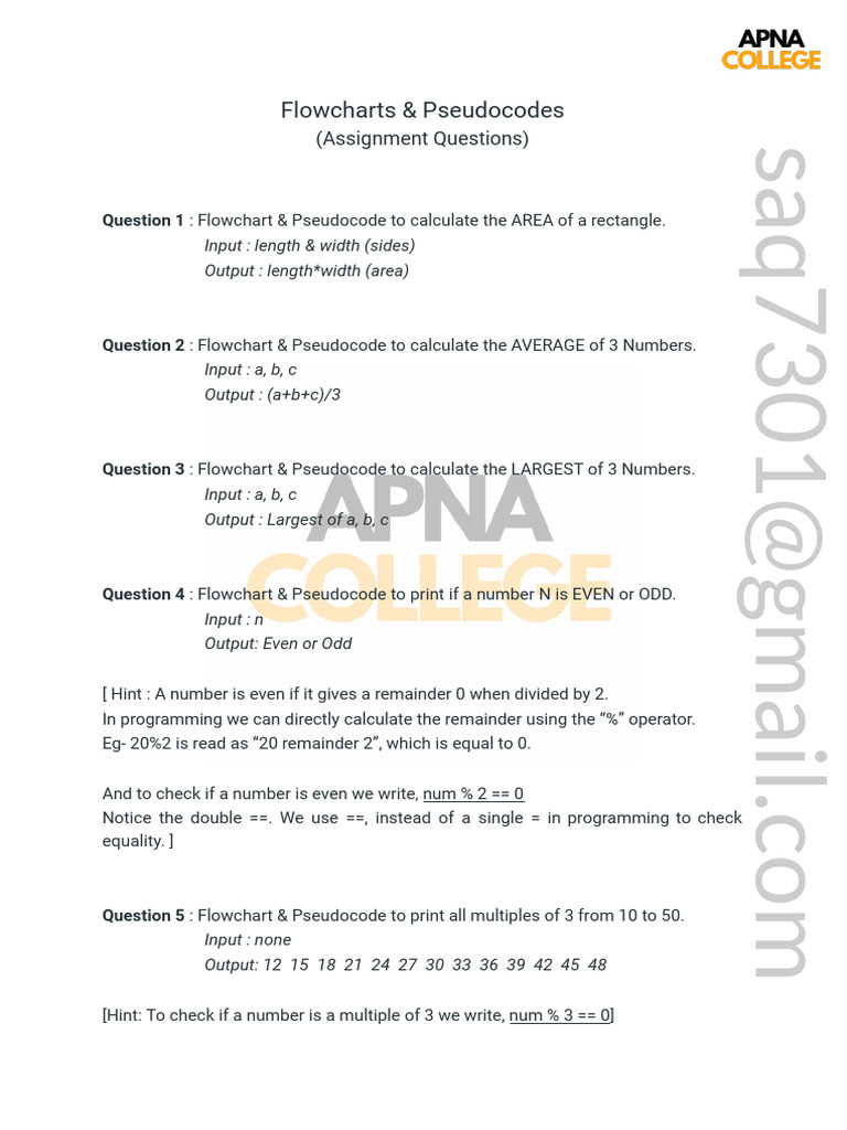 Flowcharts Pseudocodes 1 Assignment | PDF