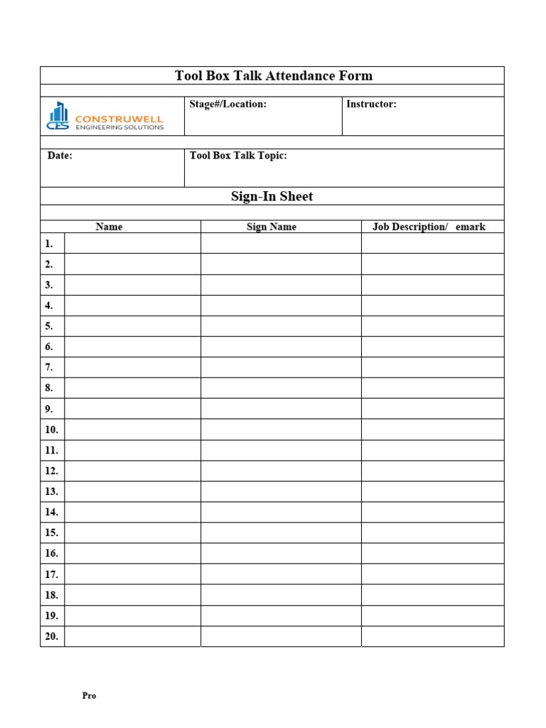 Tool Box Talk Attendance | PDF