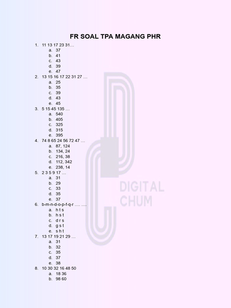 Soal TPA Magang PHR Lengkap dan Variatif | PDF