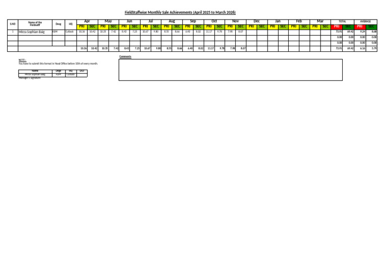 Monthly Sales Format Till November-25. | PDF