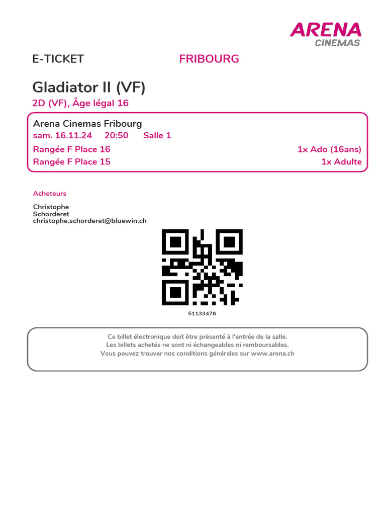 E-Ticket Gladiator II Fribourg 16/11/24 | PDF