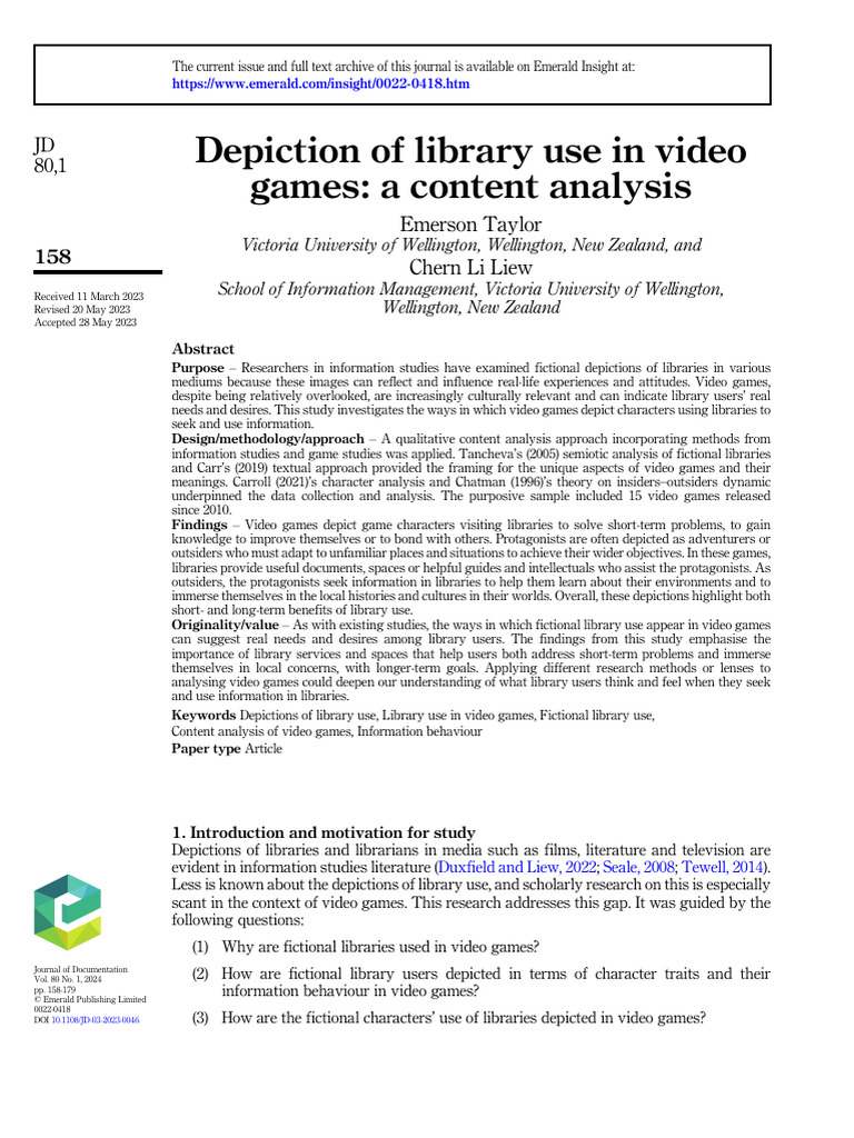 Library Use in Video Games Analysis | PDF | Libraries | Information