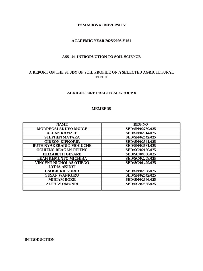 Group 8 Ass 101 Practical Report | PDF | Soil | Physical Geography