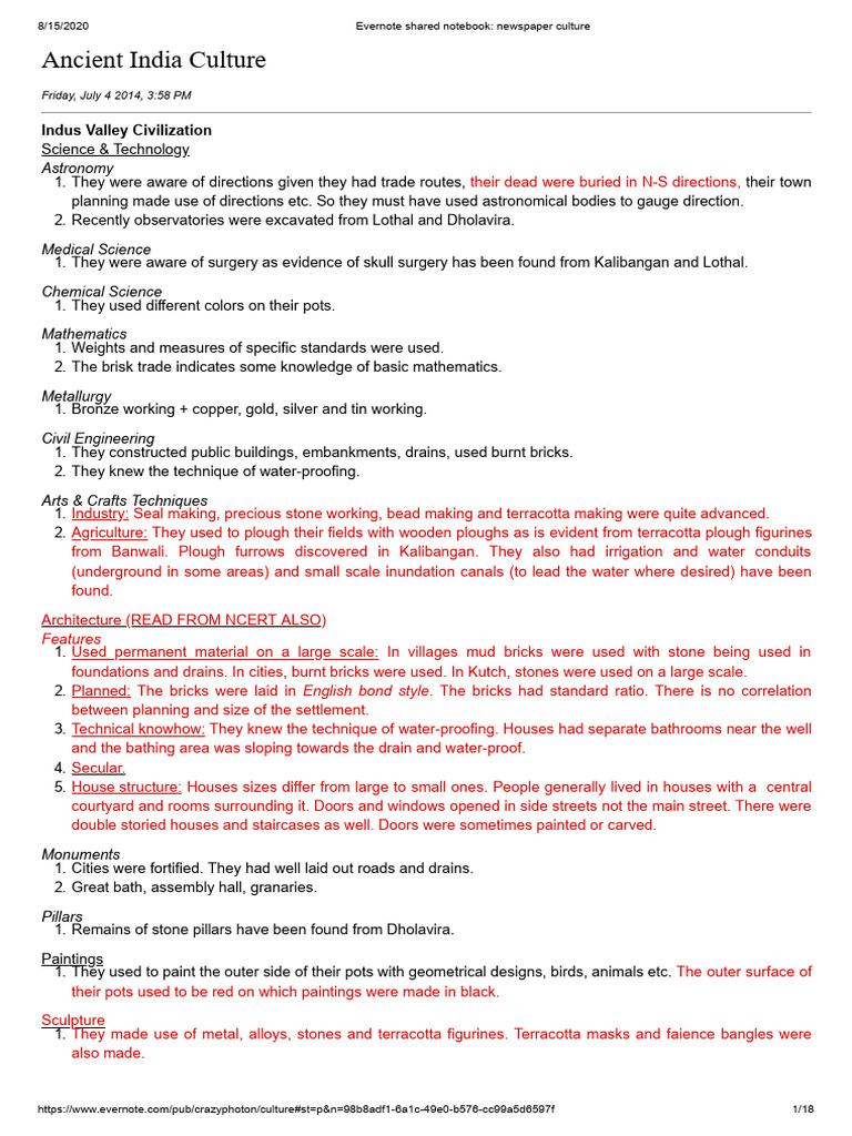 Ancient Indian Culture Overview | PDF