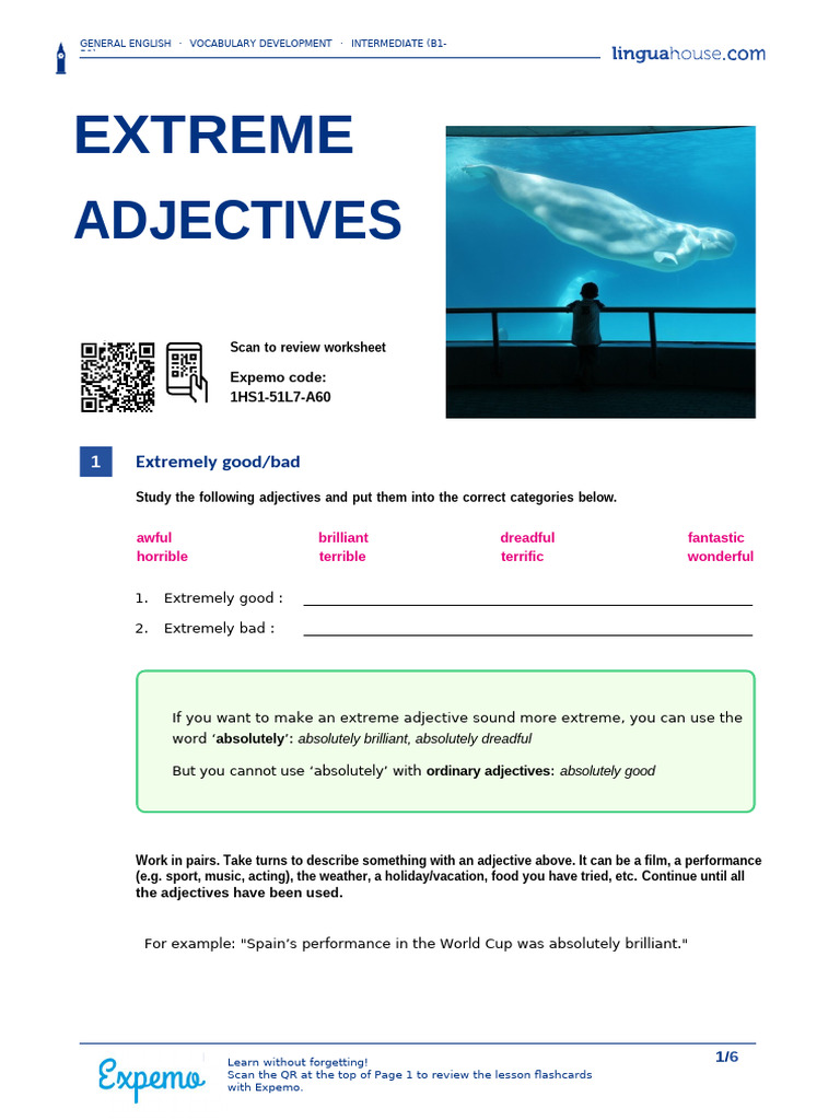 Extreme Adjectives for Intermediate Learners | PDF