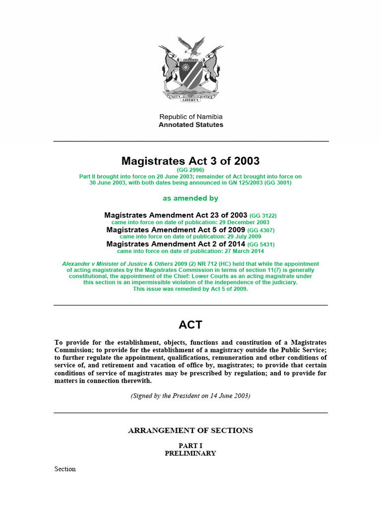 Magistrates Act 3 of 2003 | PDF | Magistrate | High Court Of Australia