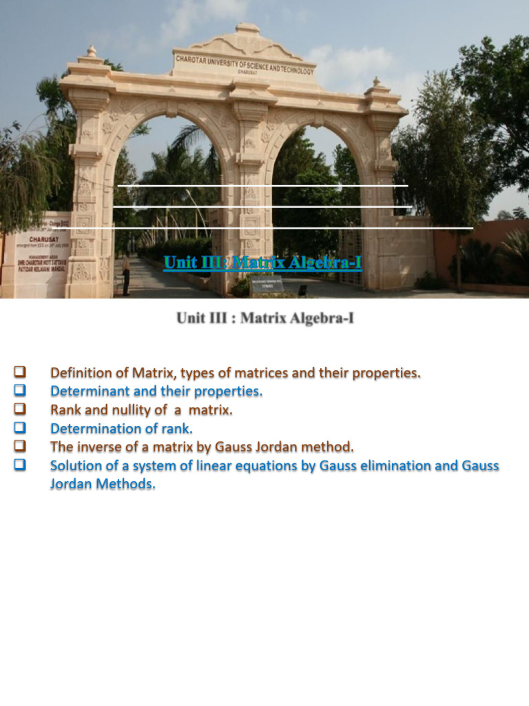Unit 3 Matrix Algebra-I | PDF | Matrix (Mathematics) | Functional Analysis