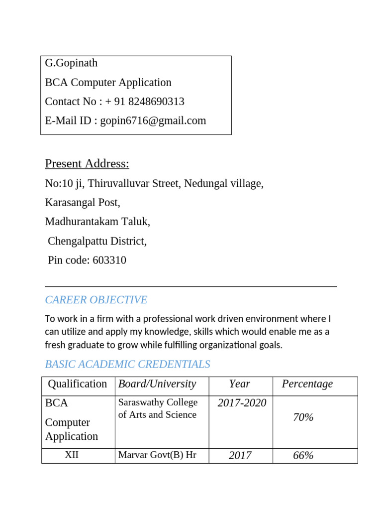 Gopi Resume Ek-1 | PDF