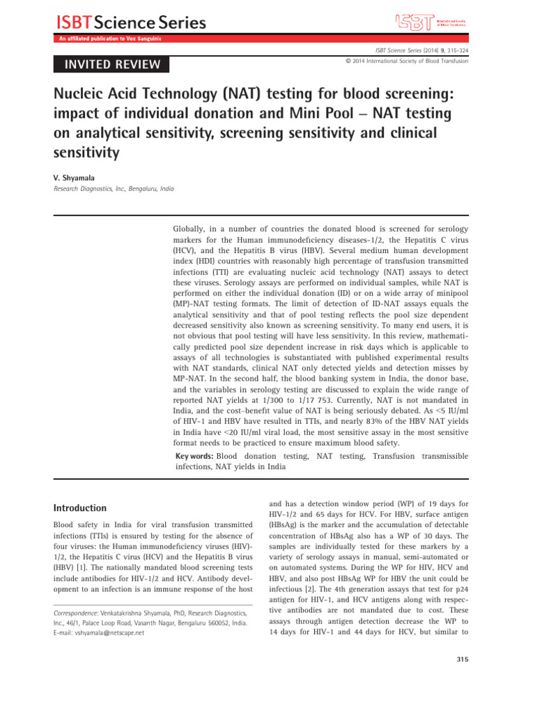 NAT Testing Impact on Blood Safety in India | PDF | Hepatitis C ...
