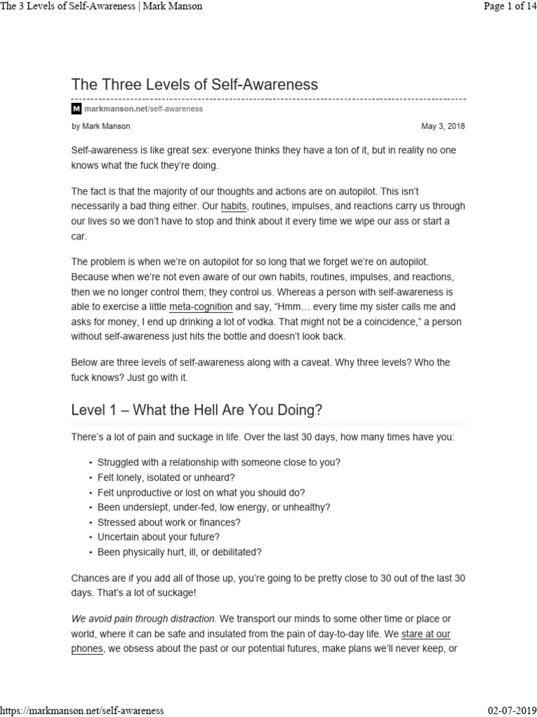 3 Levels of Self-Awareness | PDF | Self Awareness | Thought