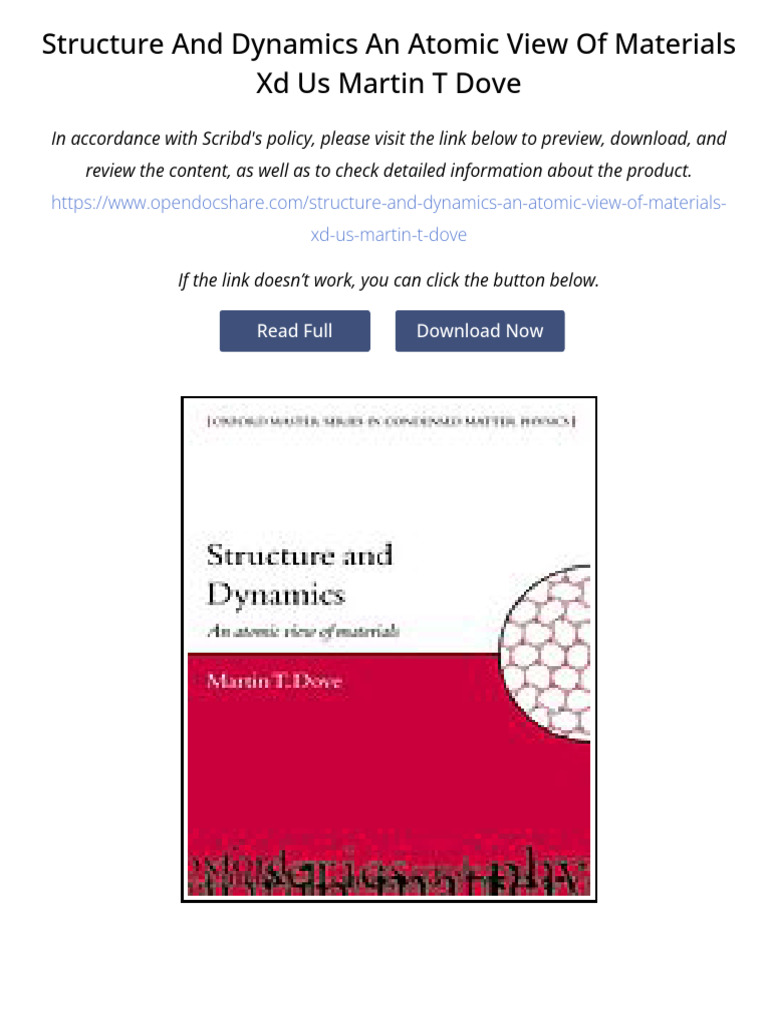 Structure and dynamics an atomic view of materials XD US Martin T Dove | PDF | Crystal Structure ...