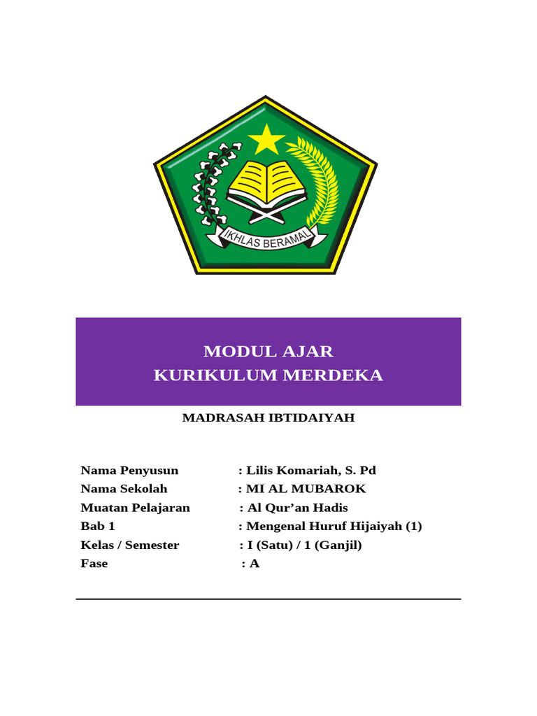 Modul Ajar Huruf Hijaiyah Kelas 1 | PDF