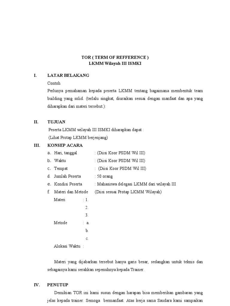 TOR LKMM Wilayah III ISMKI: Team Building & Advokasi | PDF | Karier & Perkembangan | Bisnis