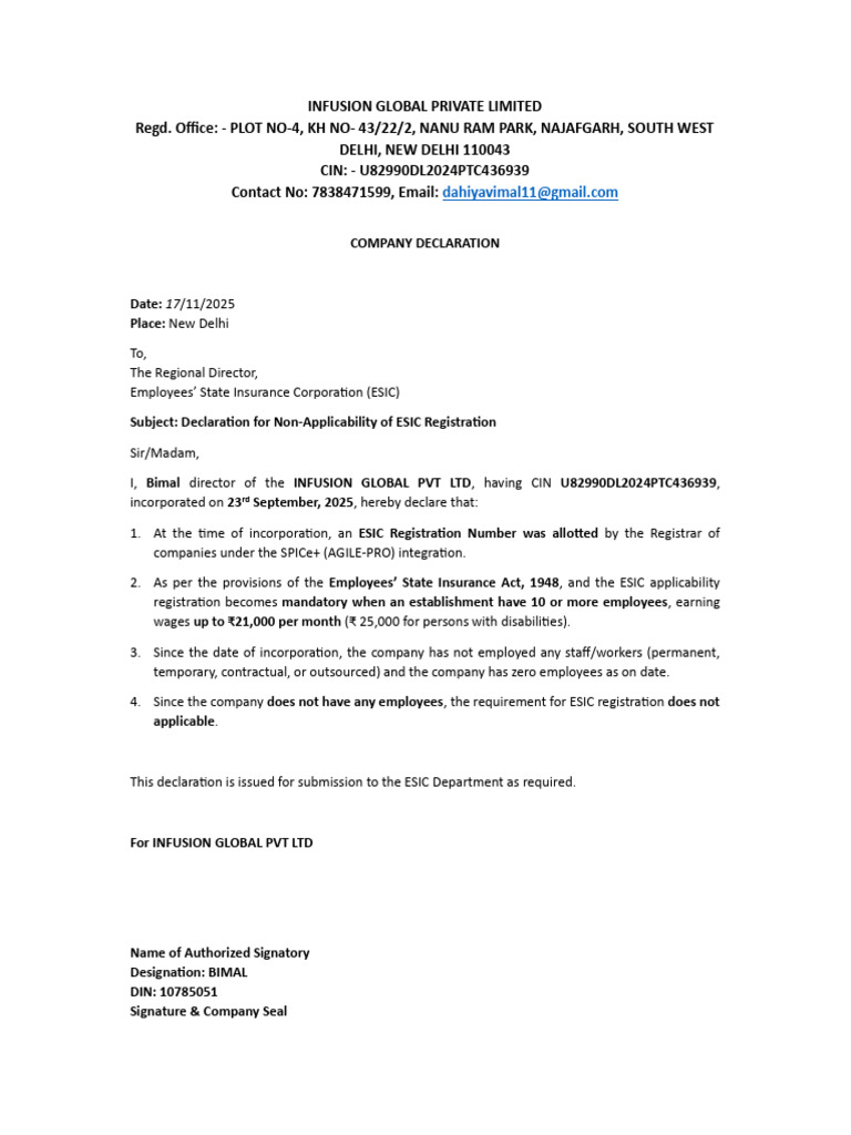 Esic Declaration | PDF