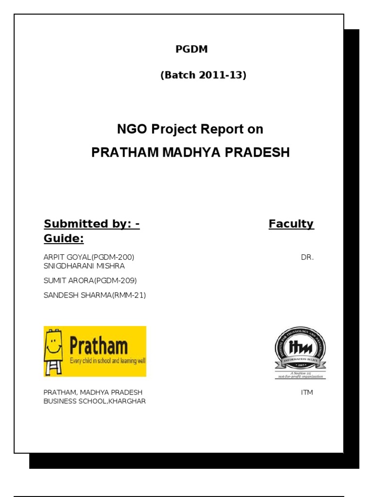 NGO Project Report On Pratham Madhya Pradesh: Submitted By: - Guide ...