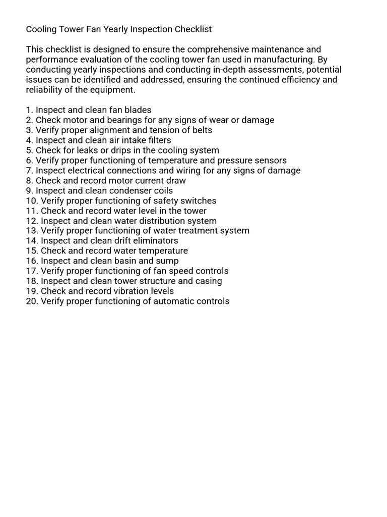 Cooling Tower Fan Inspection Checklist | PDF