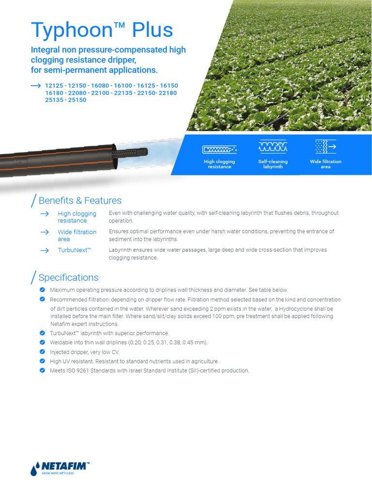 Typhoon™ Plus High Resistance Dripper | PDF | Filtration | Sand