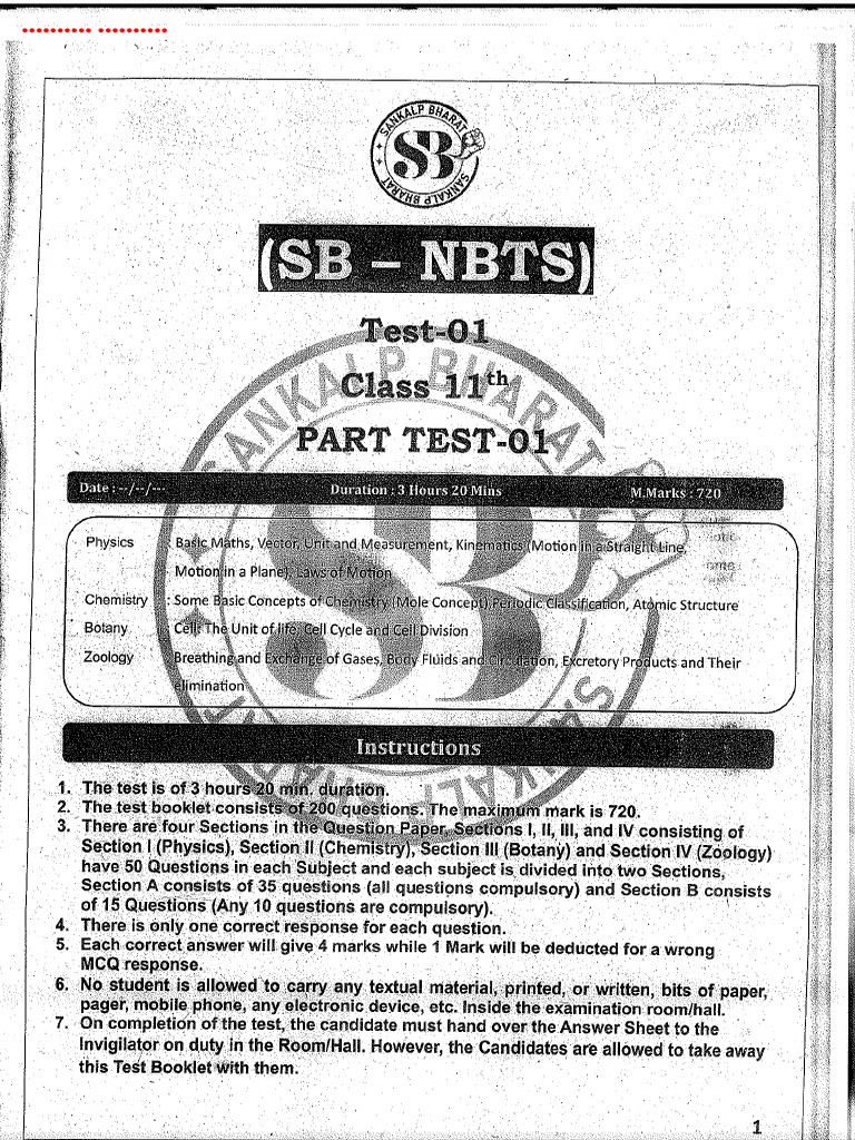 SB NBTS Complete, ????? ????? (Neet Tests Free PDF | PDF