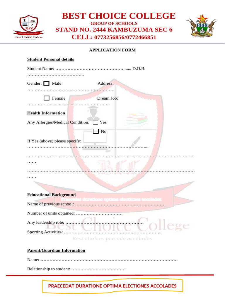 Best Choice College Application Form | PDF | Legal Liability | Consent