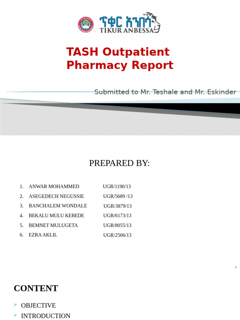 TASH Outpatient Pharmacy Analysis Report | PDF | Pharmacy | Health Care
