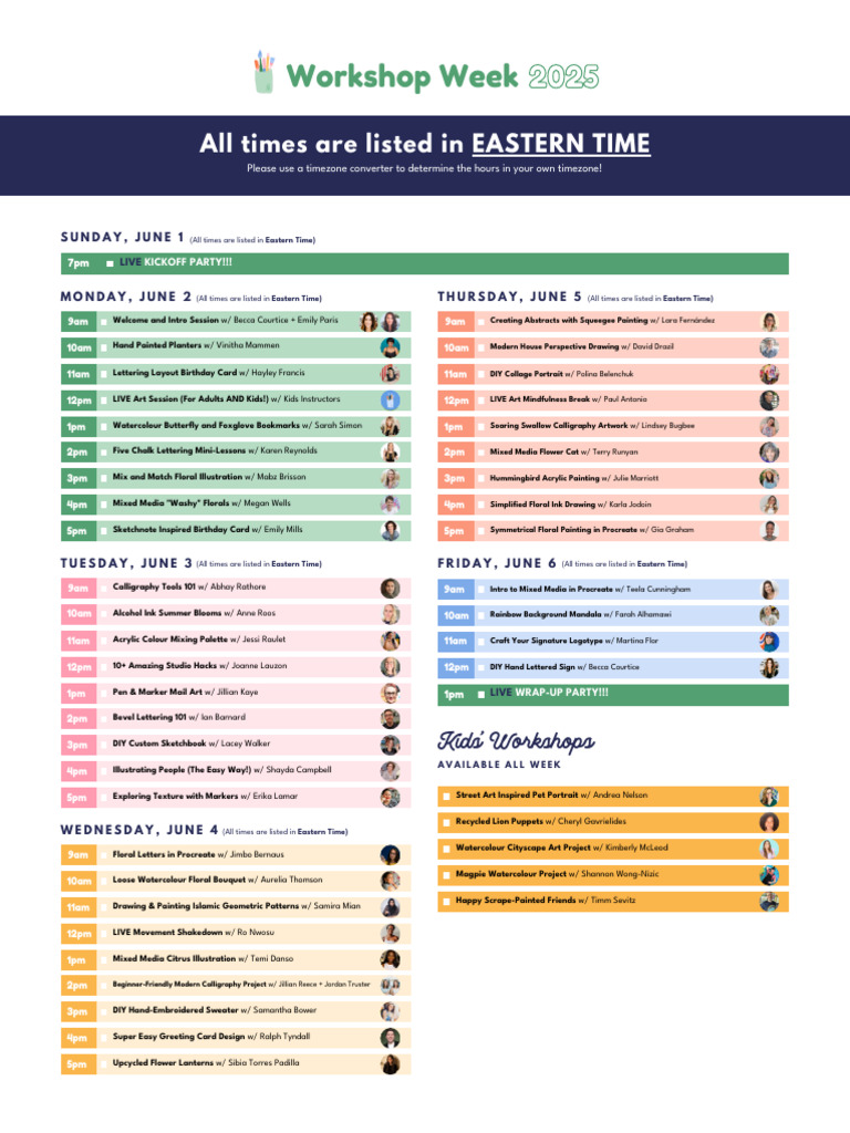 Full Schedule of Events - Workshop Week 2025 | PDF | Paintings ...