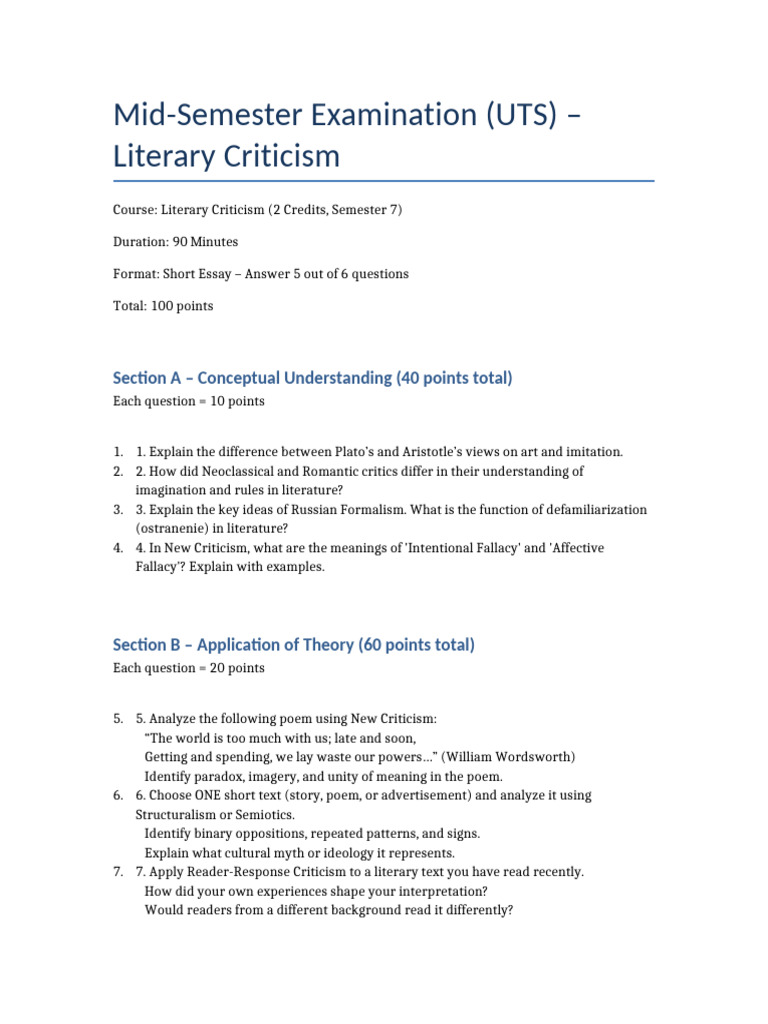 UTS LiteraryCriticism Sem7 | PDF