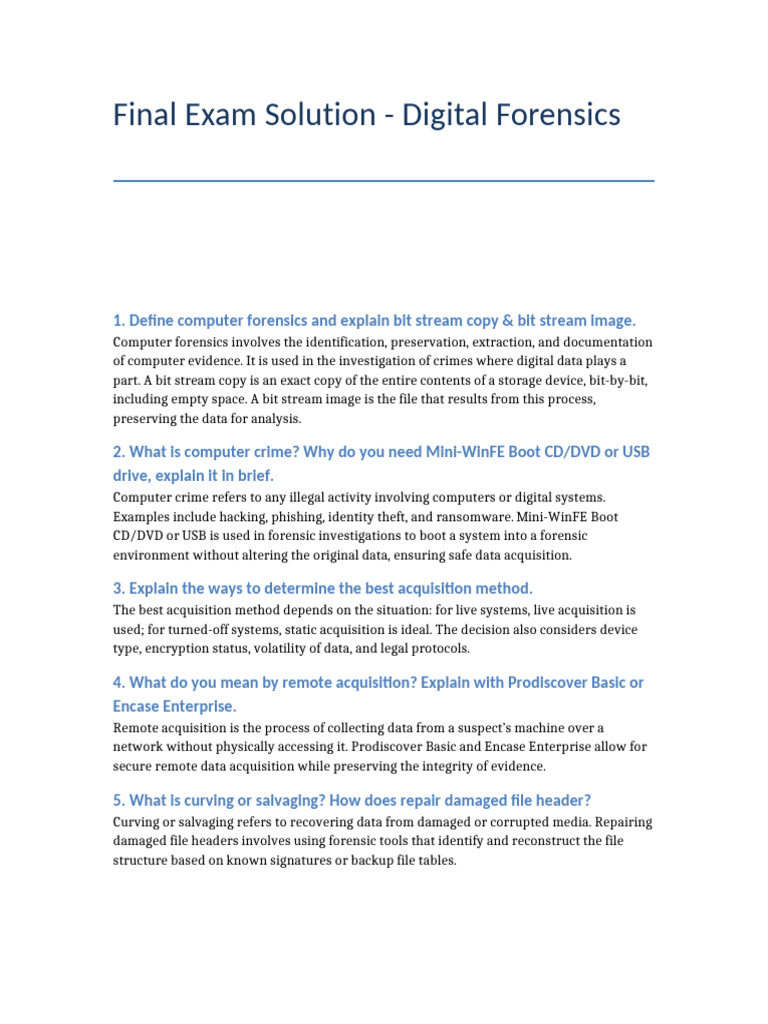 Digital Forensics Final Exam Solutions(1) | PDF | Computer Forensics ...