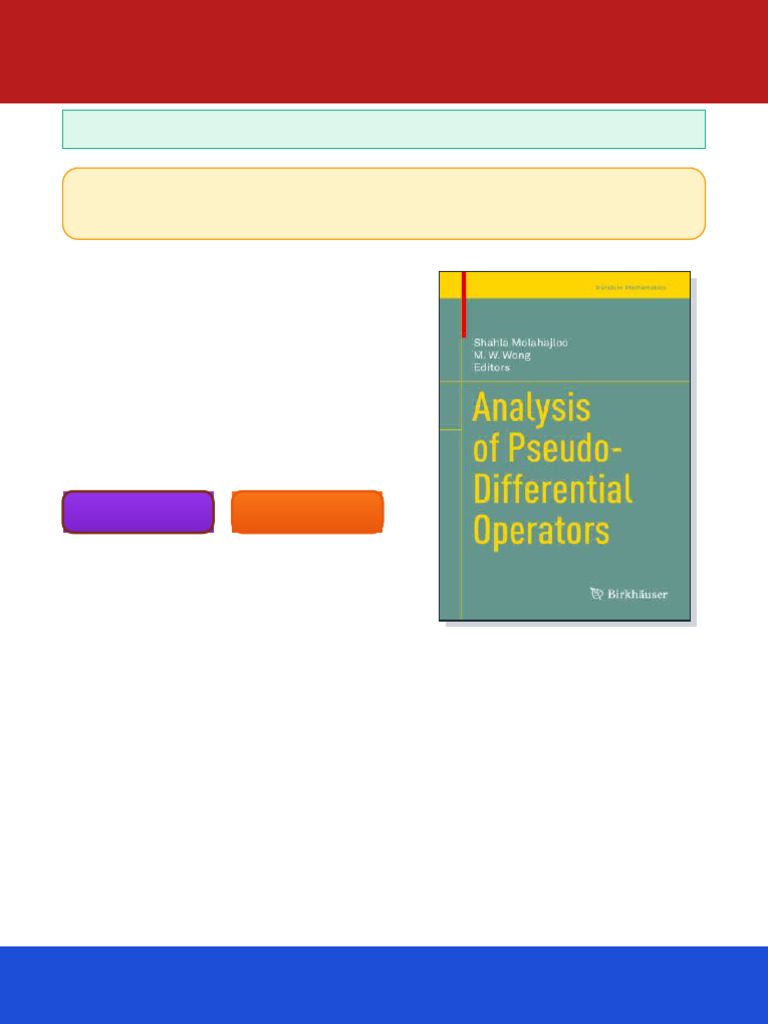 Analysis of Pseudo Differential Operators Shahla Molahajloo Ebook ...
