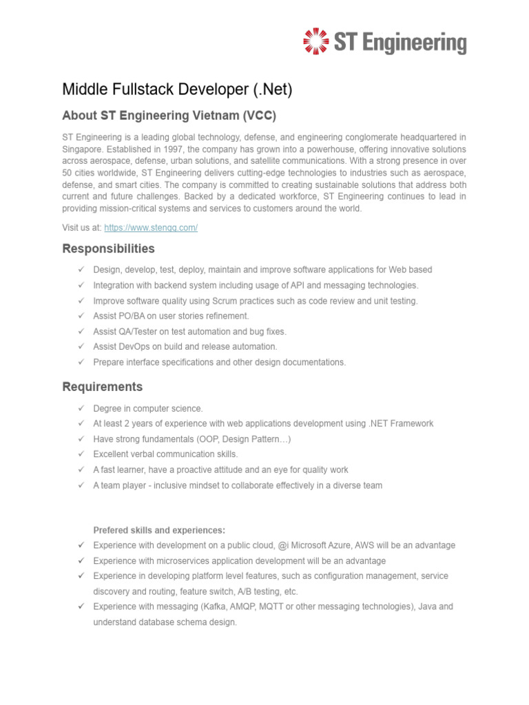 Middle Fullstack Developer (.NET) Role | PDF