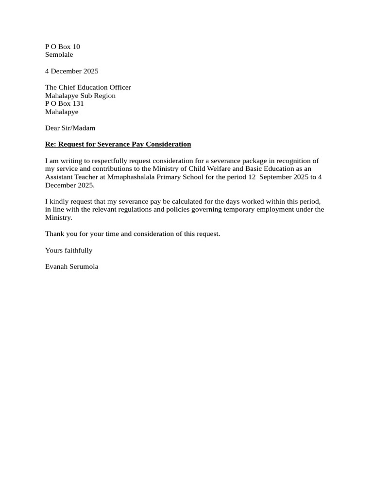 Severance Letter 1 | PDF