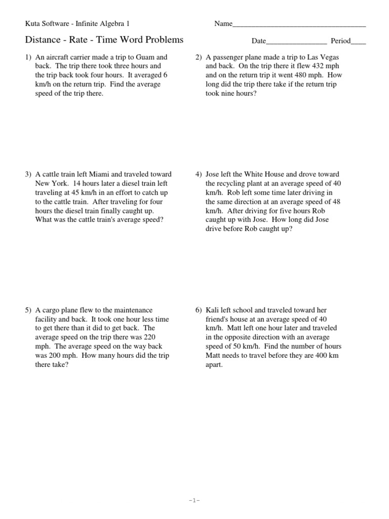 Distance - Rate - Time Word Problems | PDF | Speed | Train