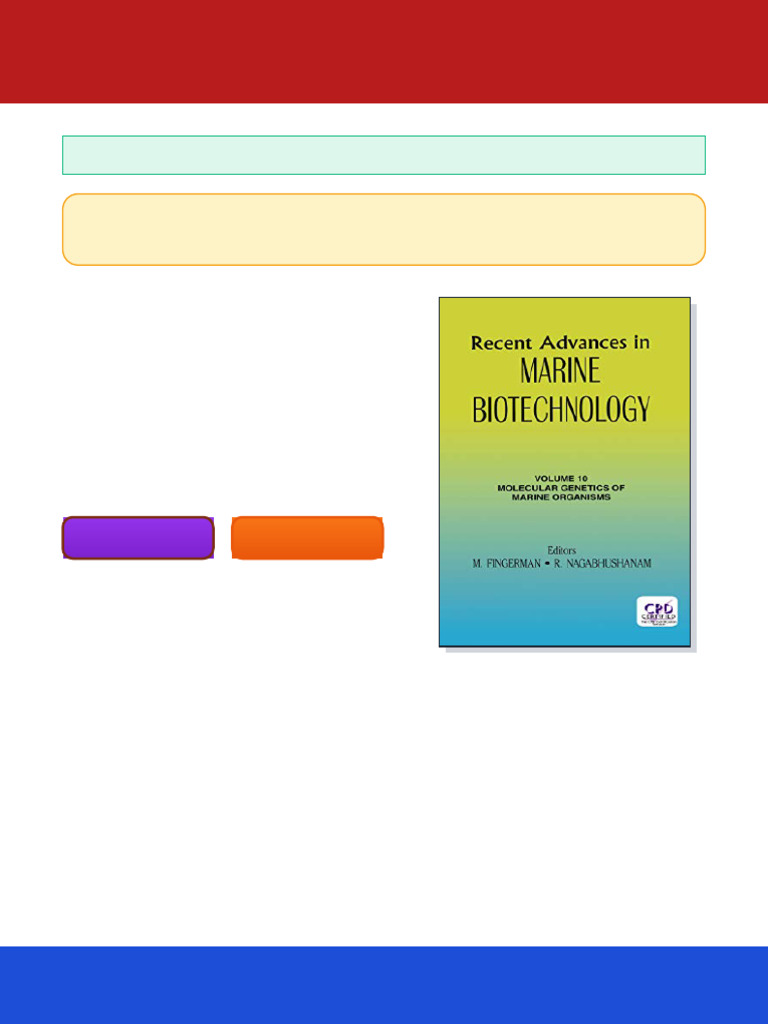 Recent Advances in Marine Biotechnology Vol 10 Molecular Genetics of ...