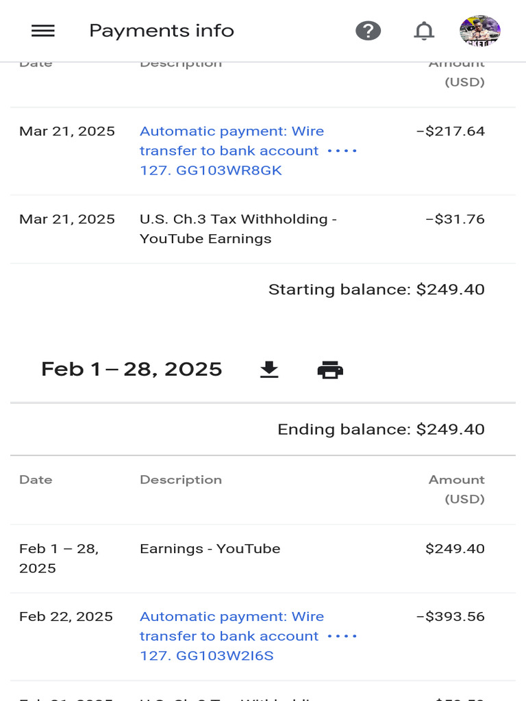 YouTube Earnings and Payments Summary | PDF