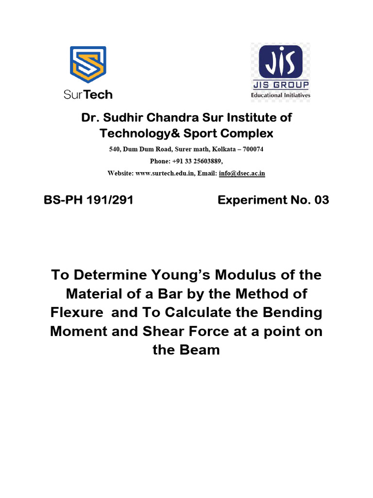 Physics Expt 3 - Young's Modulus-1 | PDF | Bending | Young's Modulus