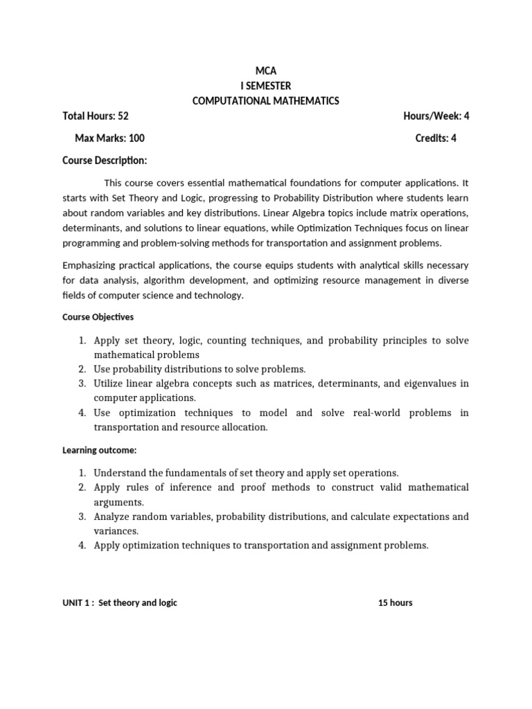 Computational Mathematics Course Overview | PDF | Logic | Probability ...