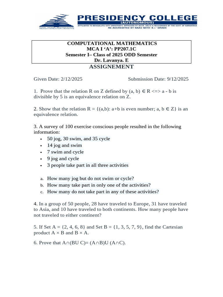 Equivalence Relations and Set Theory Problems | PDF
