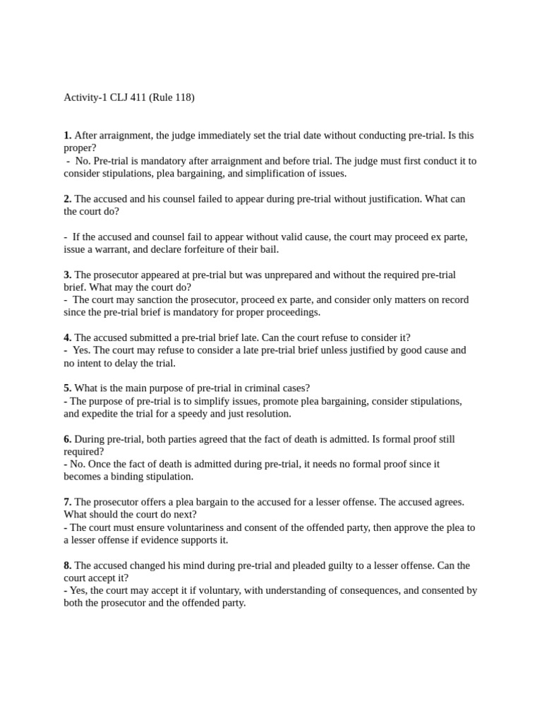 Babatuan Activity 1 CLJ 411 Rule 118 | PDF | Plea | Plea Bargain