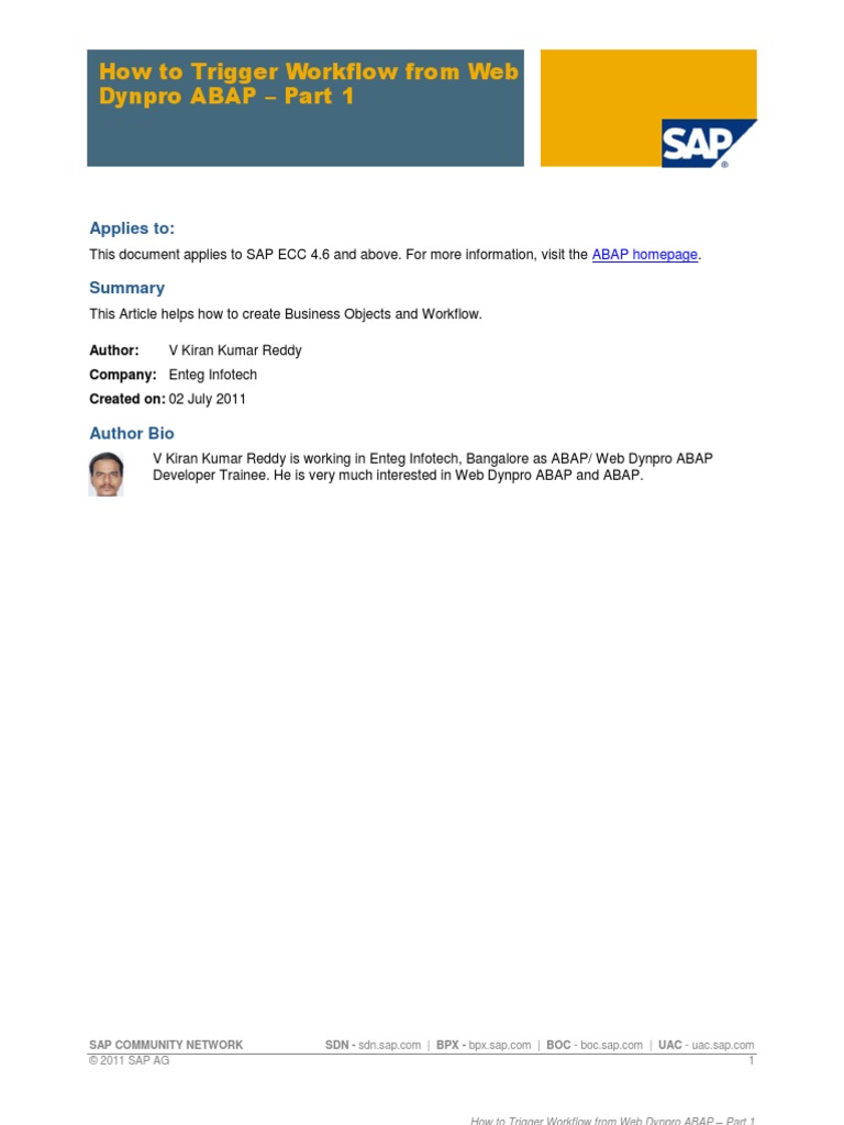 How To Trigger Workflow From Web Dynpro ABAP - Part 1 | PDF | Workflow | Computer Programming
