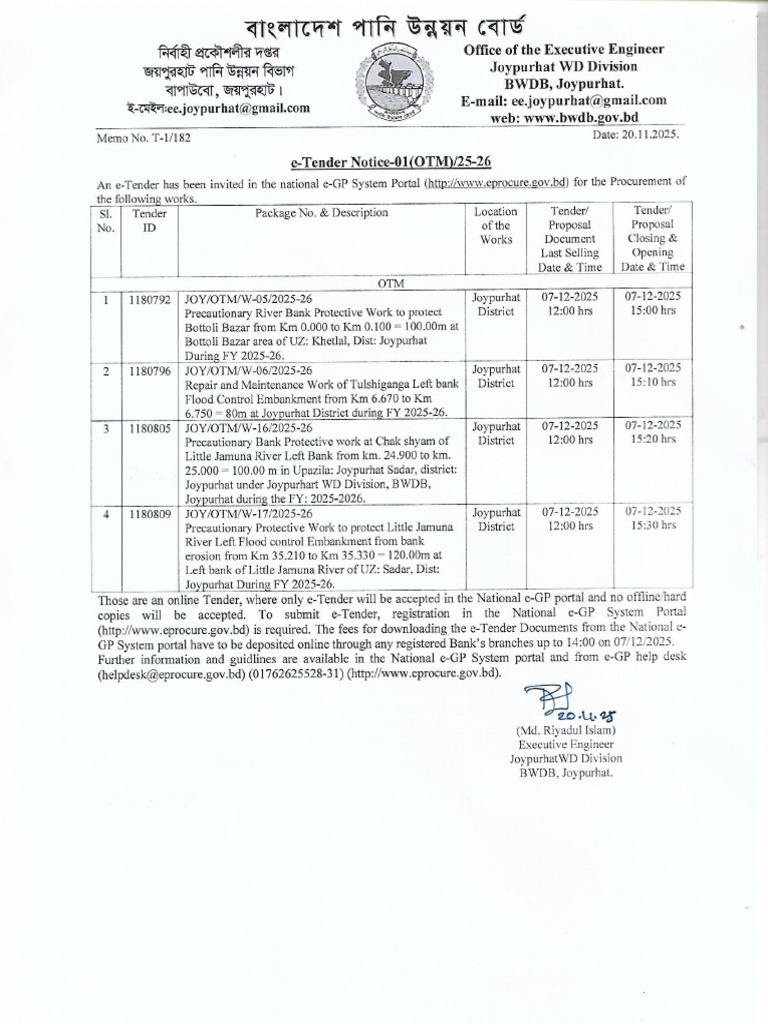 e Tender Notice 01(OTM).2025 26 | PDF