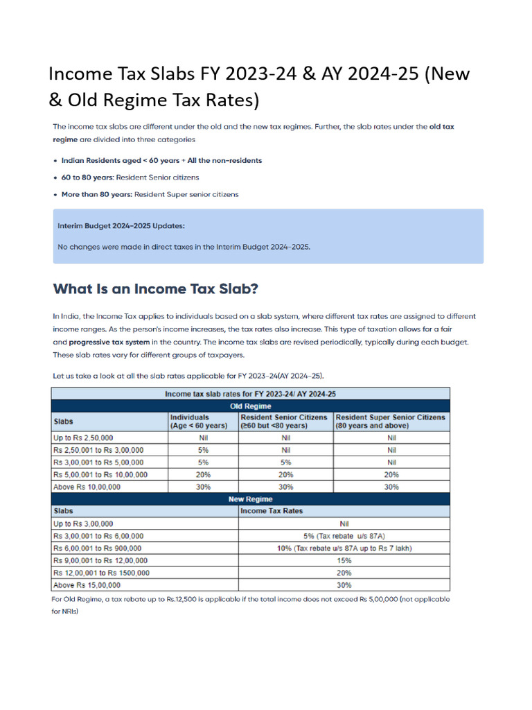 Income Tax Slabs FY 2023-24 Overview | PDF