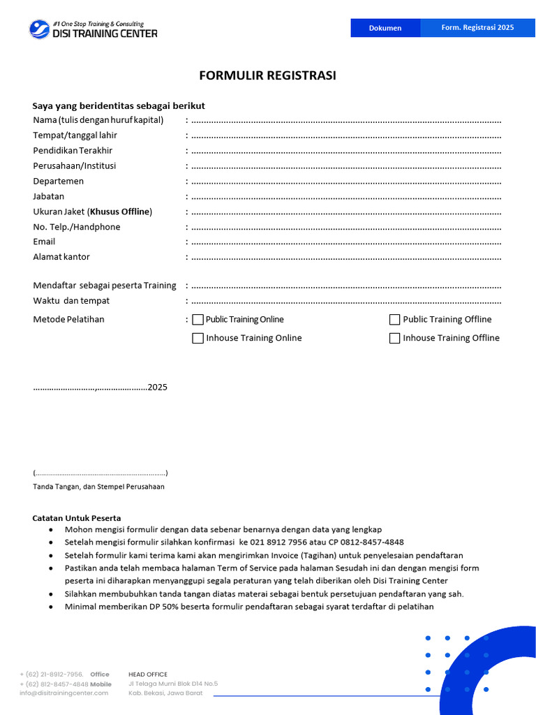 Formulir Registrasi Training 2025 | PDF