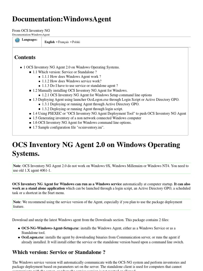 Documentation - WindowsAgent - OCS Inventory NG | PDF | Proxy Server | Command Line Interface