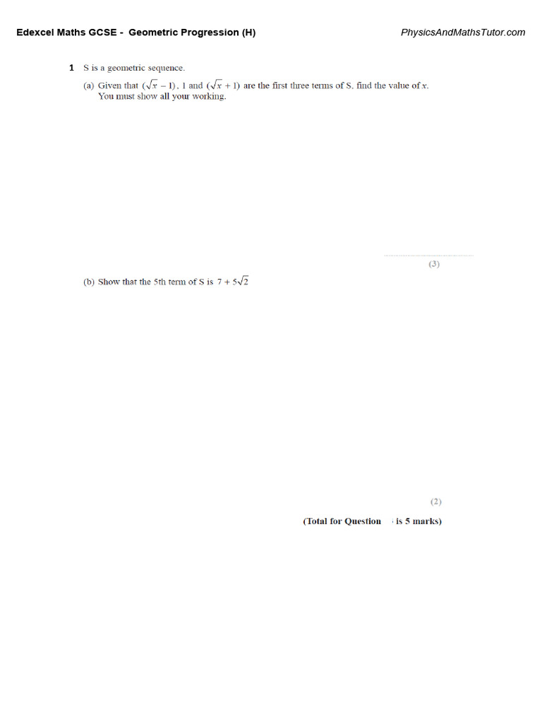 Geometric Progression (H) QP | PDF